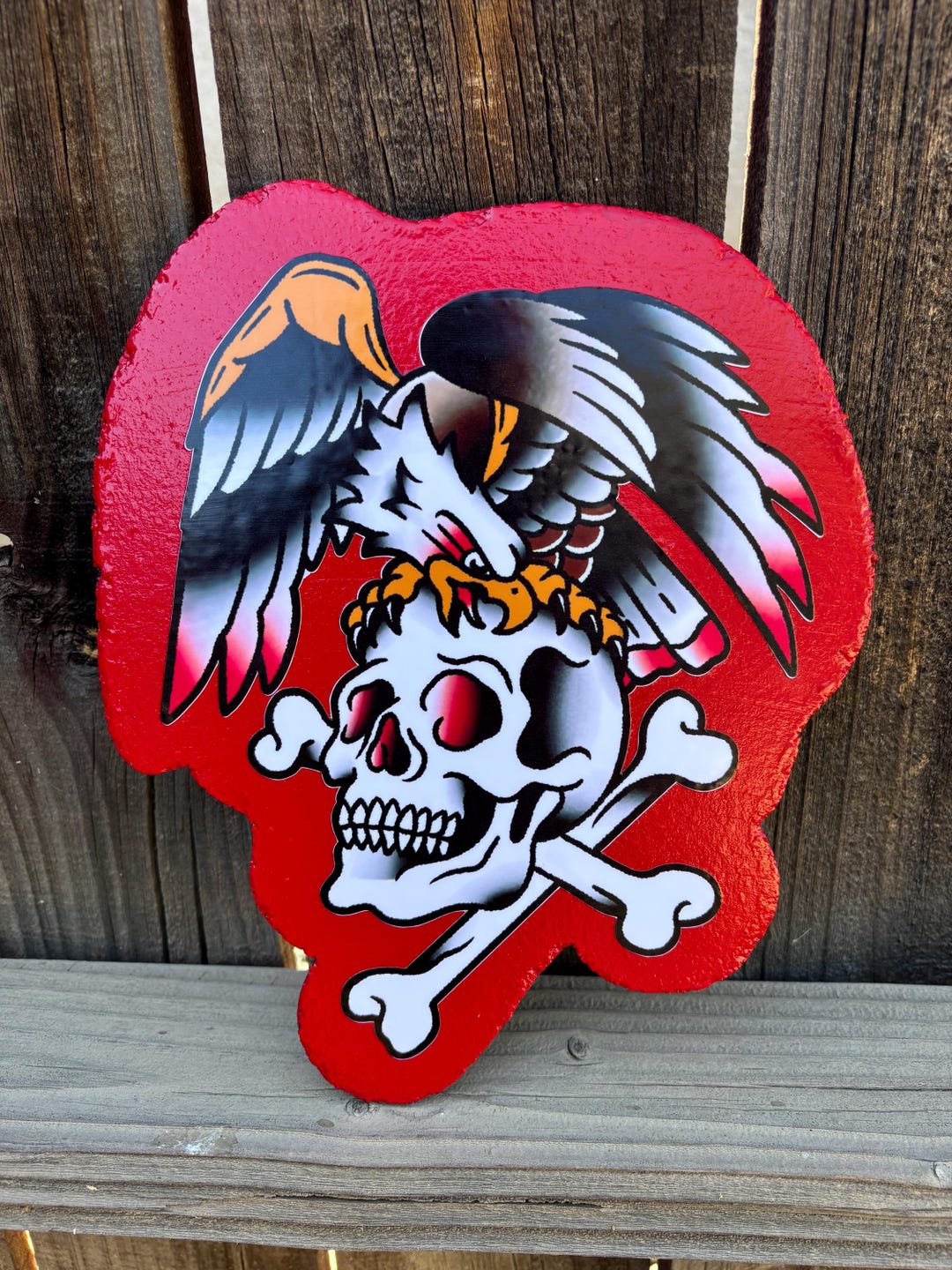 American Traditional Skull and Eagle Handmade Sign Garage Art Tattoo ...