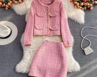 Pink Tweed Skirt Set - Etsy