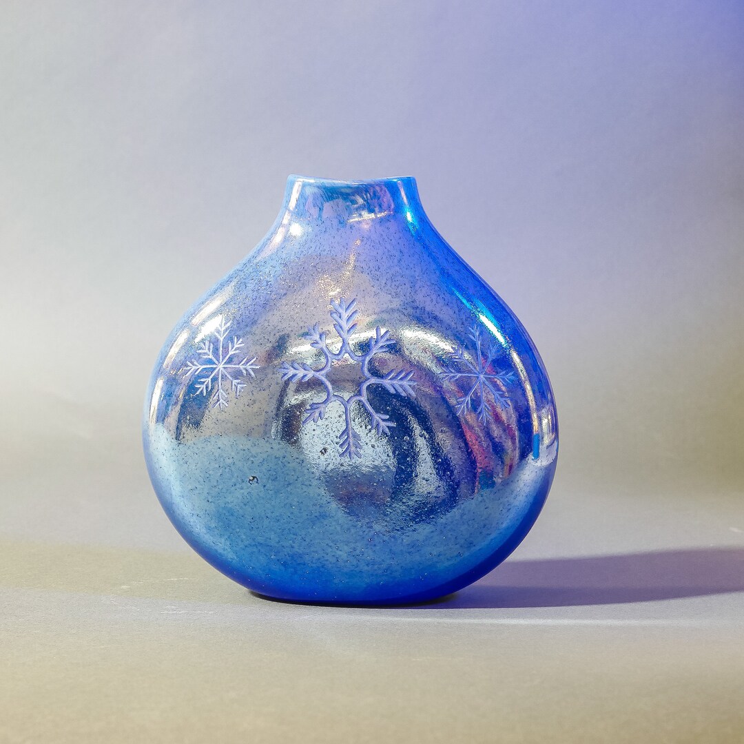 Modern Blown Glass Vase: Silver Snowflakes - Etsy