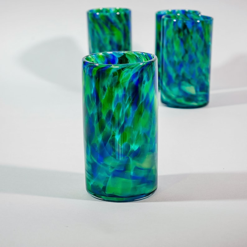 Tall Water Glass Sets: Ocean Blue Green - Etsy