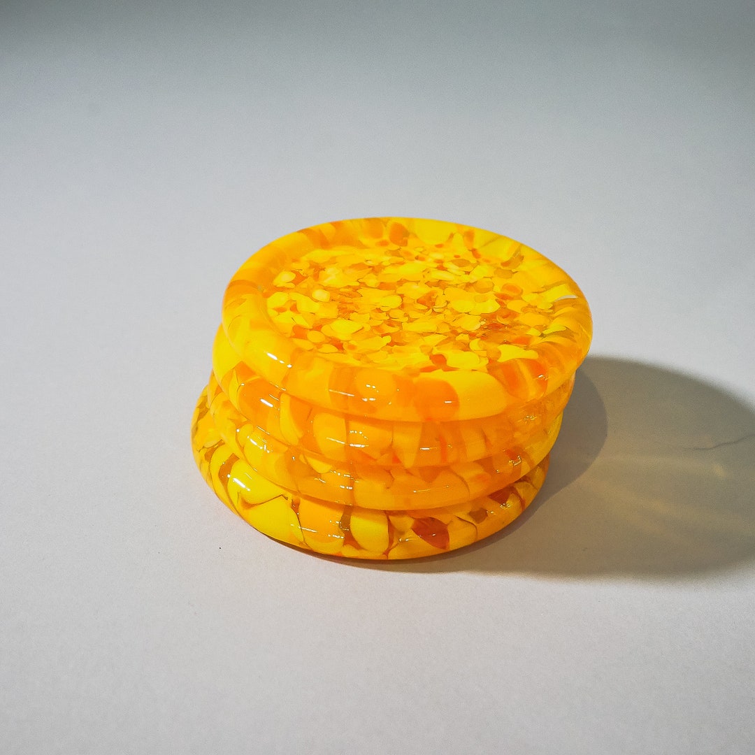 Handmade Glass Coasters: Brilliant Yellow - Etsy