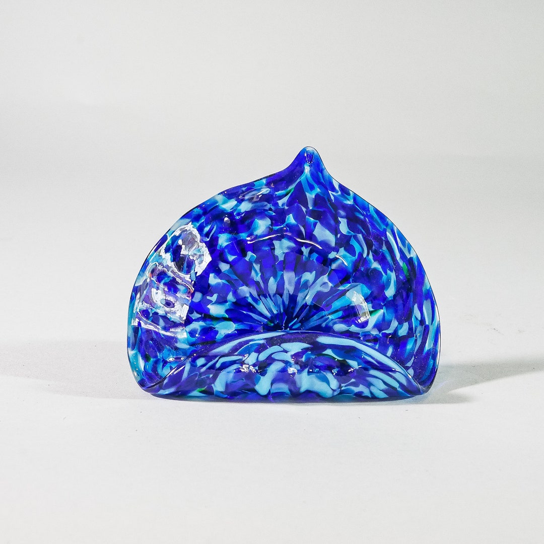 Blown Glass Business Card or Phone Holder: Blue - Etsy