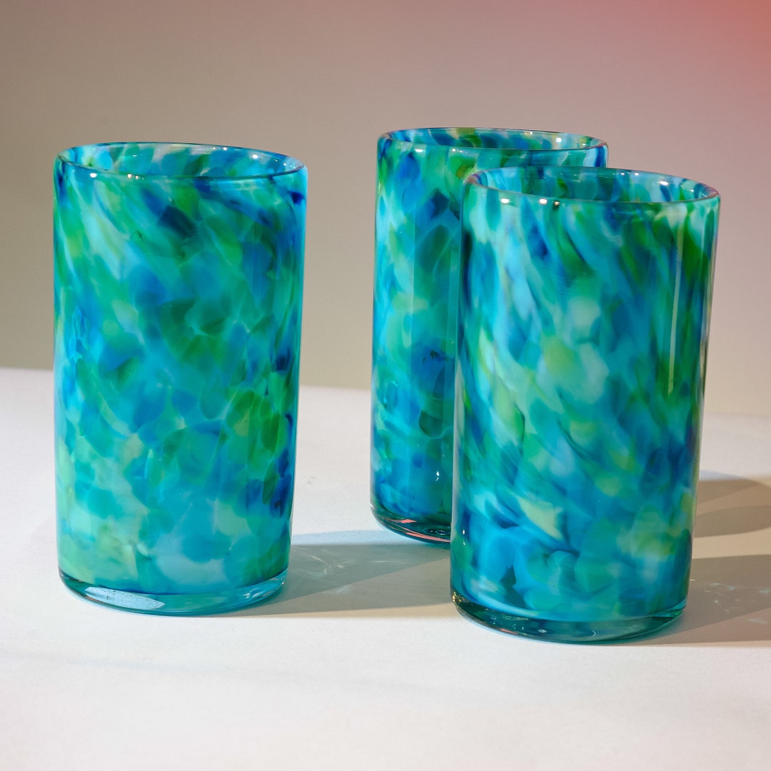 Tall Water Glass Sets: Glacier Blue Green - Etsy