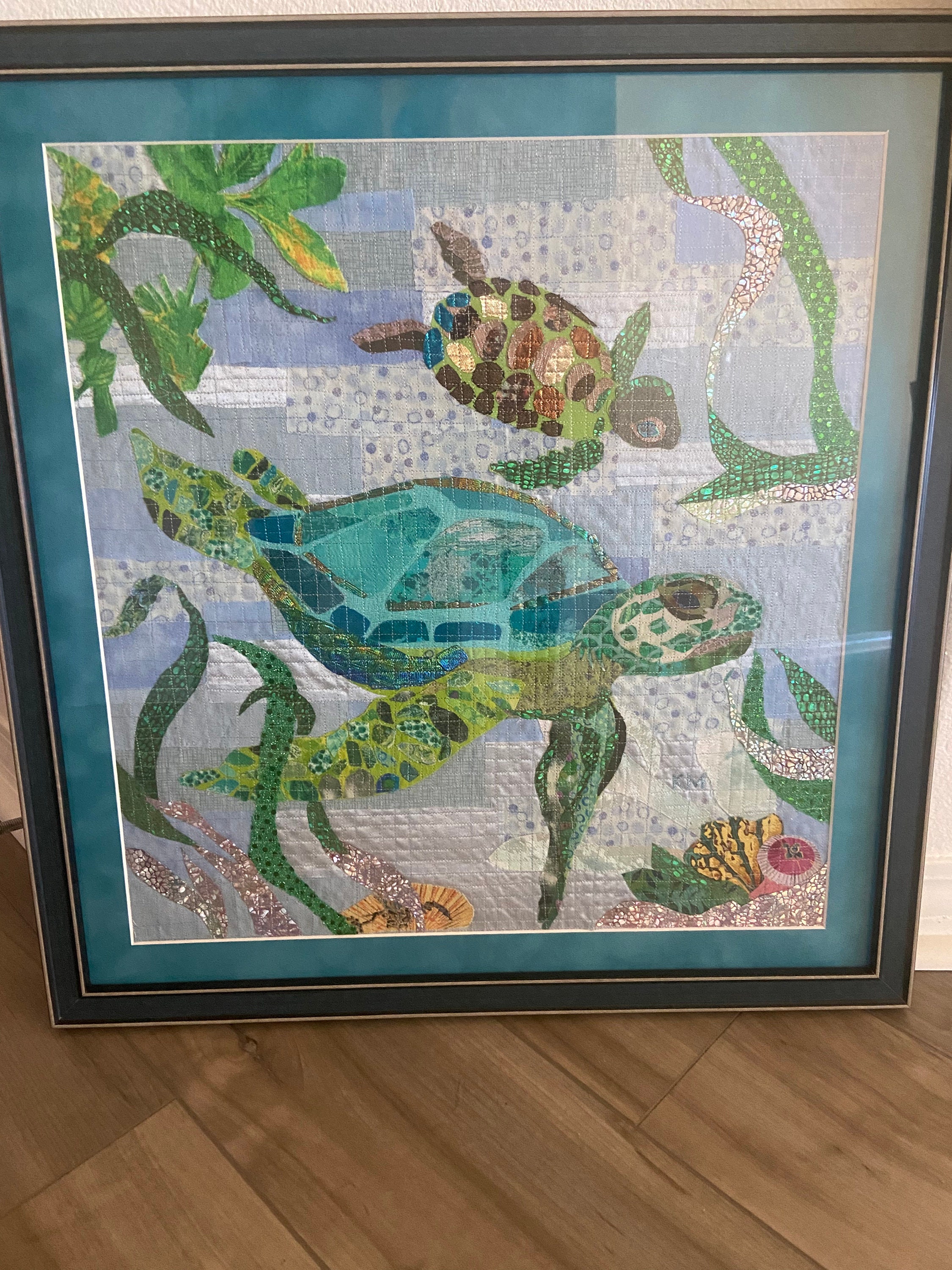 Sea Turtles Fabric Wall Hanging. Custom Made With Custom Frame and Mat ...