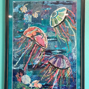 Jellyfish Fabric Wall Hanging. Custom Made With Frame and Mat. Over 300 ...