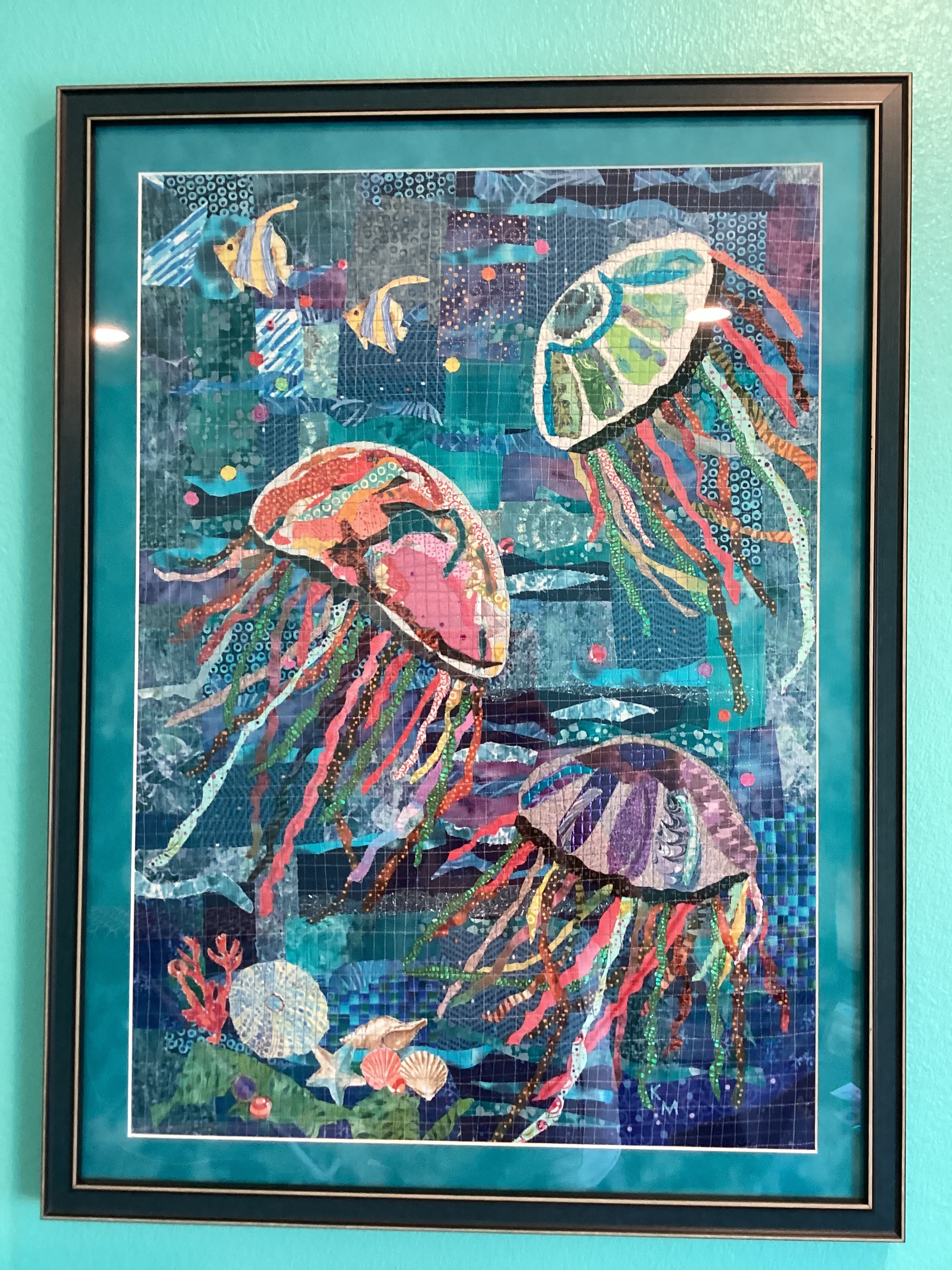 Jellyfish Fabric Wall Hanging. Custom Made With Frame and Mat. Over 300 ...