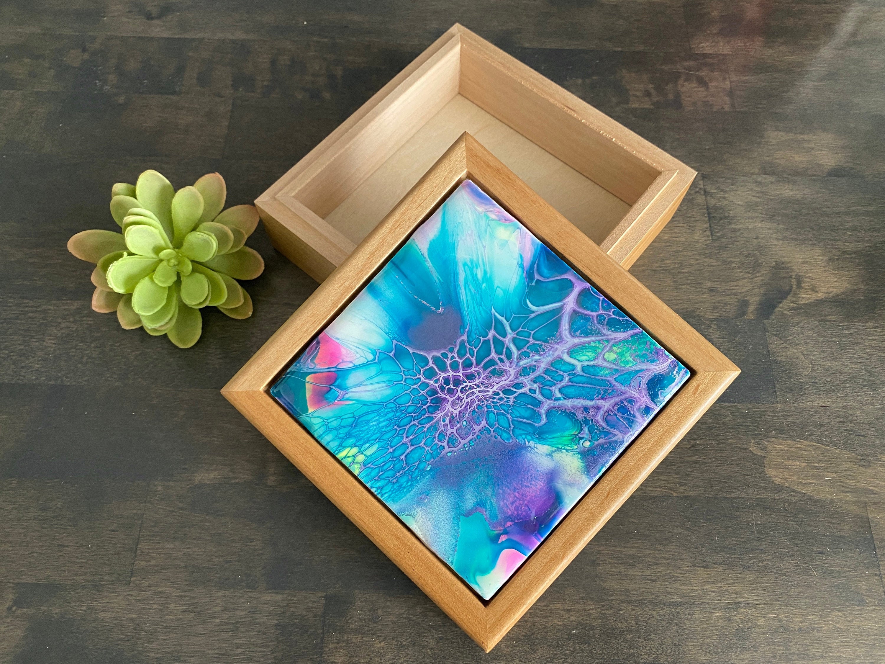 Acrylic Pour Jewelry Box | Hand-painted Trinket Box | 5x5 Box | Unique ...