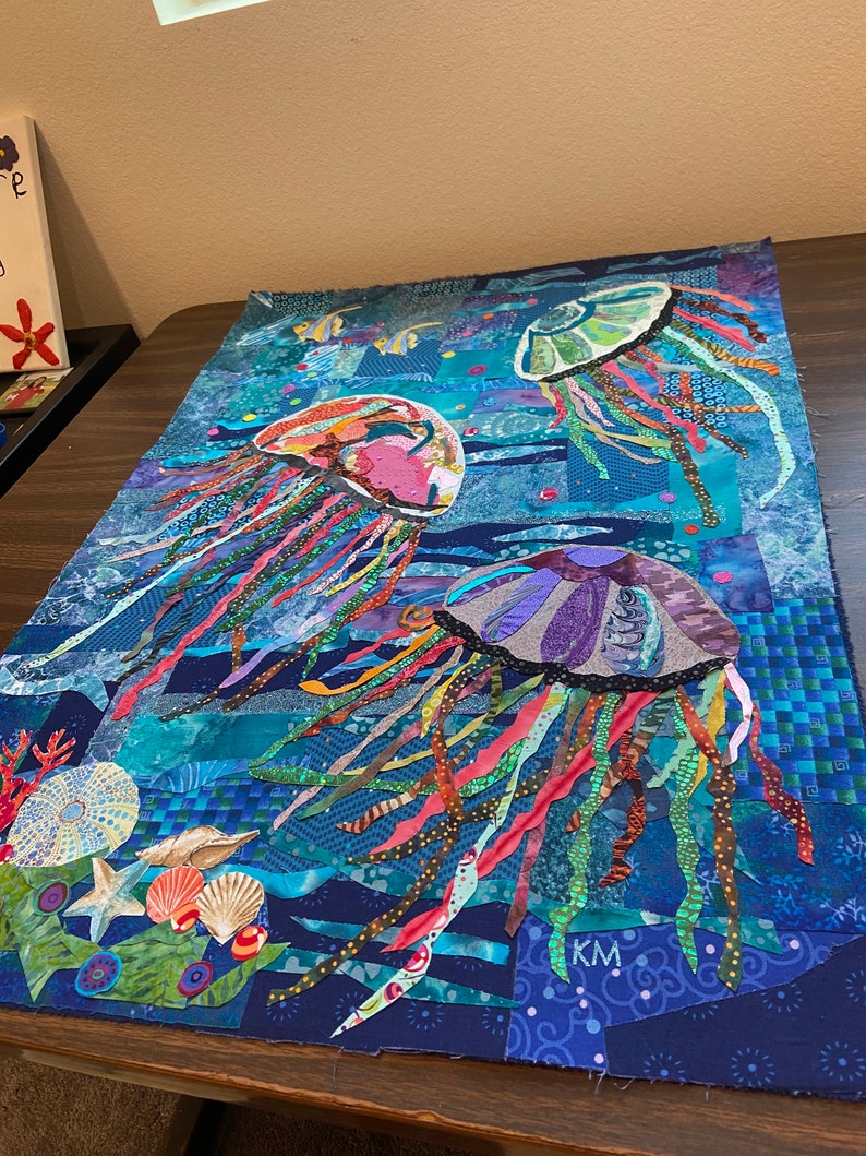 Jellyfish Fabric Wall Hanging. Custom Made With Frame and Mat. Over 300 ...