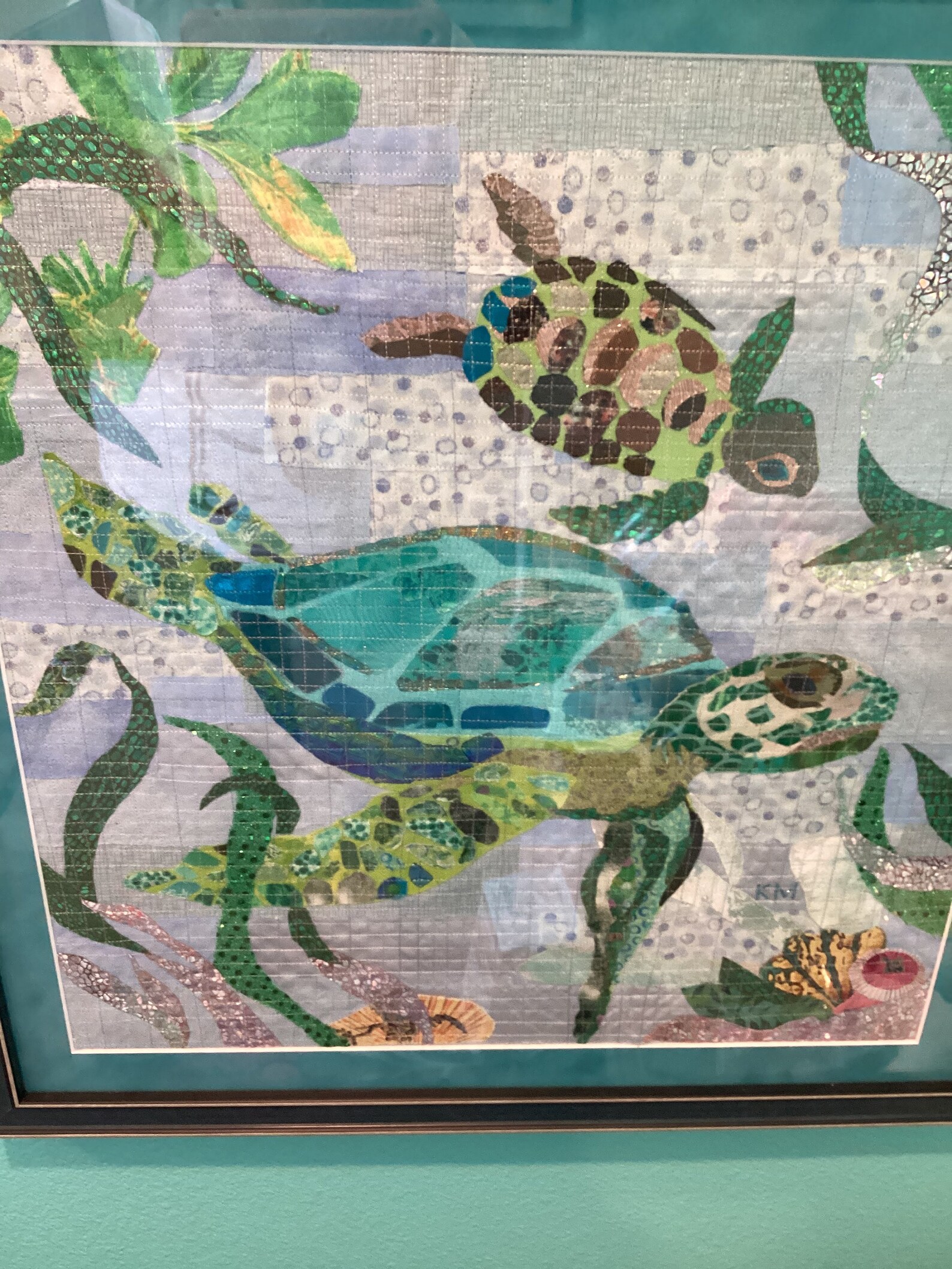 Sea Turtles Fabric Wall Hanging. Custom Made With Custom Frame and Mat ...