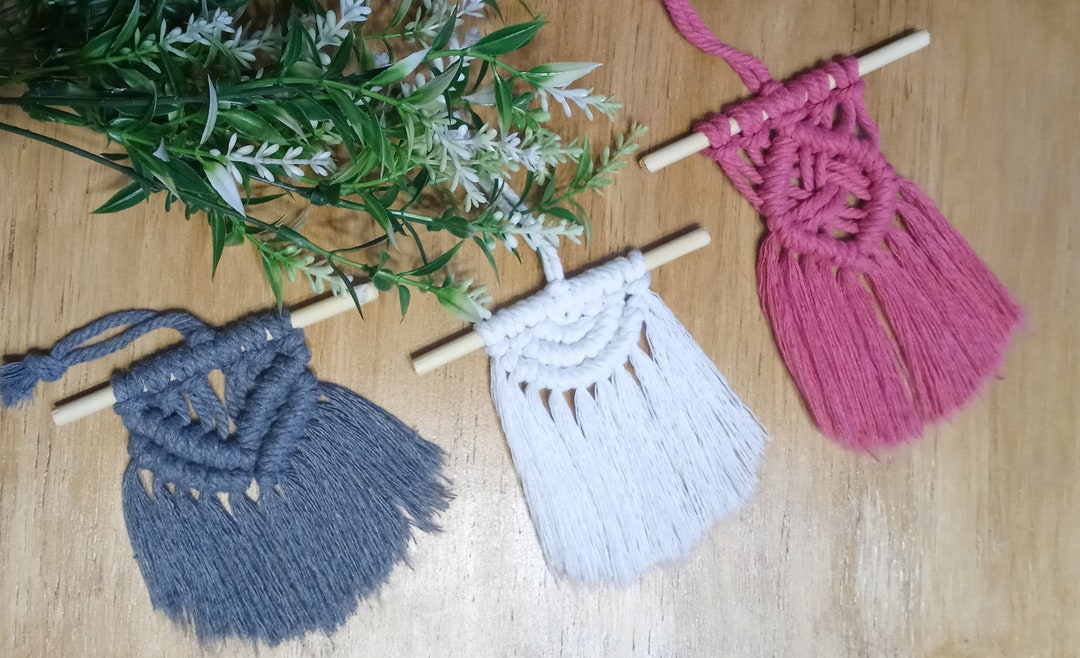 Macrame Ornament Set, Mini Macrame Decor, Macrame Plant Hangers, Tree ...