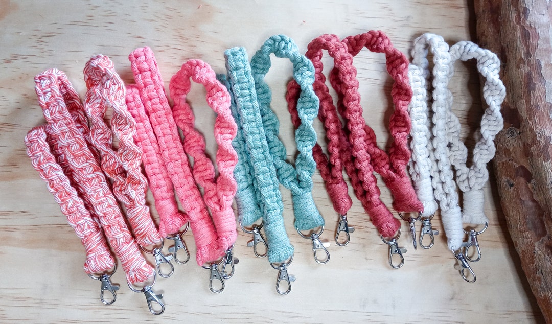 Back to Basics Macrame Keychain, Square Knot Wristlets, Twist Wristlets, Handmade Macrame Finger ...