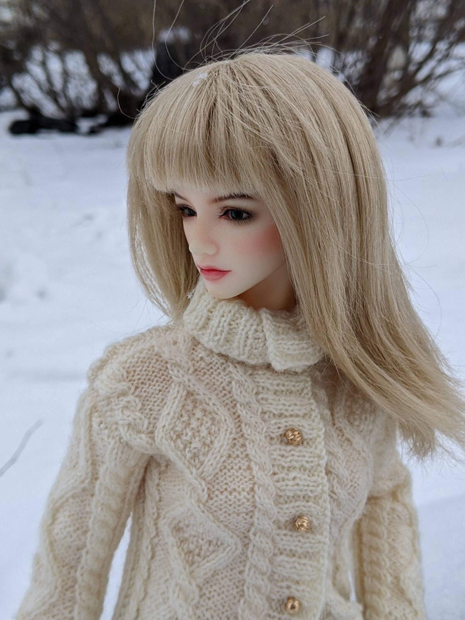 Bjd Clothing Women Beige Wool Cardigan With Aranas for Msd - Etsy