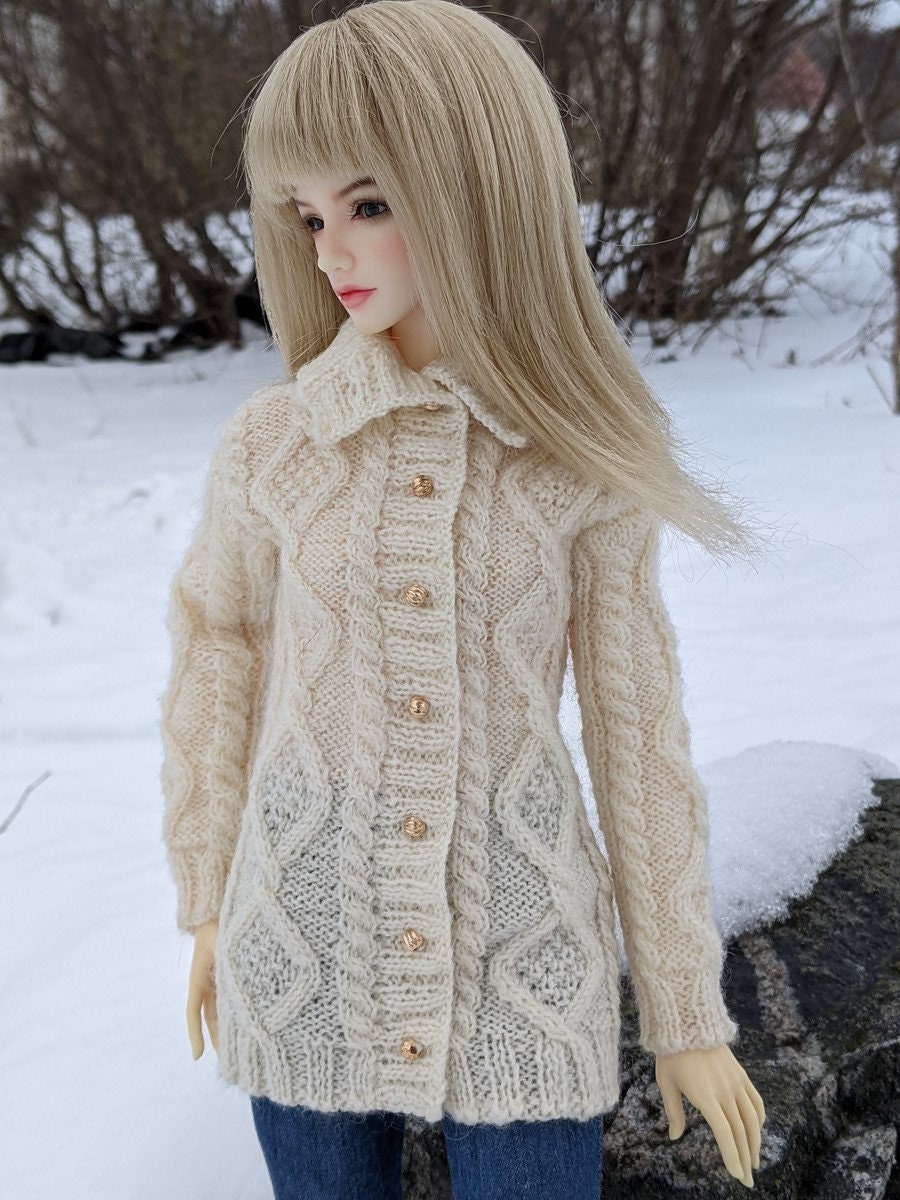 Bjd Clothing Women Beige Wool Cardigan With Aranas for Msd - Etsy