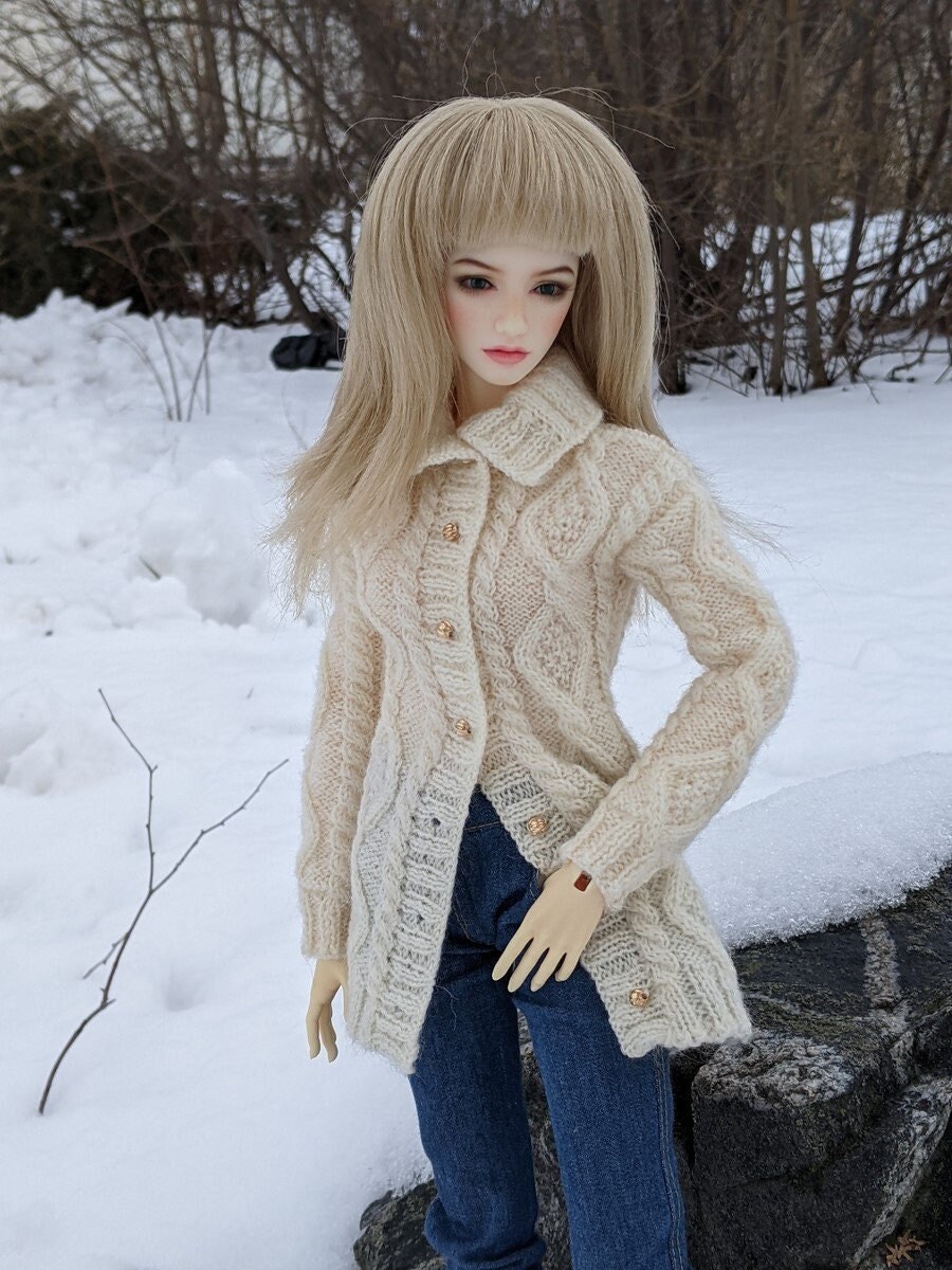 Bjd Clothing Women Beige Wool Cardigan With Aranas for Msd - Etsy