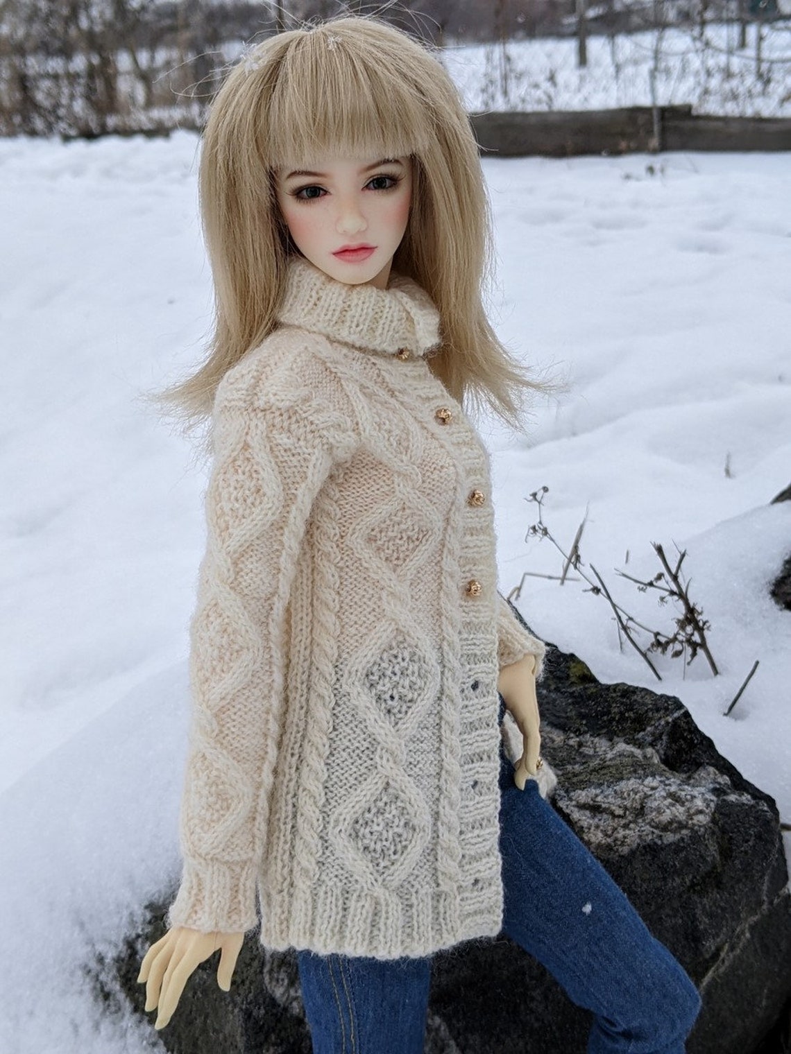 Bjd Clothing Women Beige Wool Cardigan With Aranas for Msd - Etsy