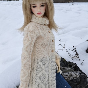 Bjd Clothing Women Beige Wool Cardigan With Aranas for Msd - Etsy
