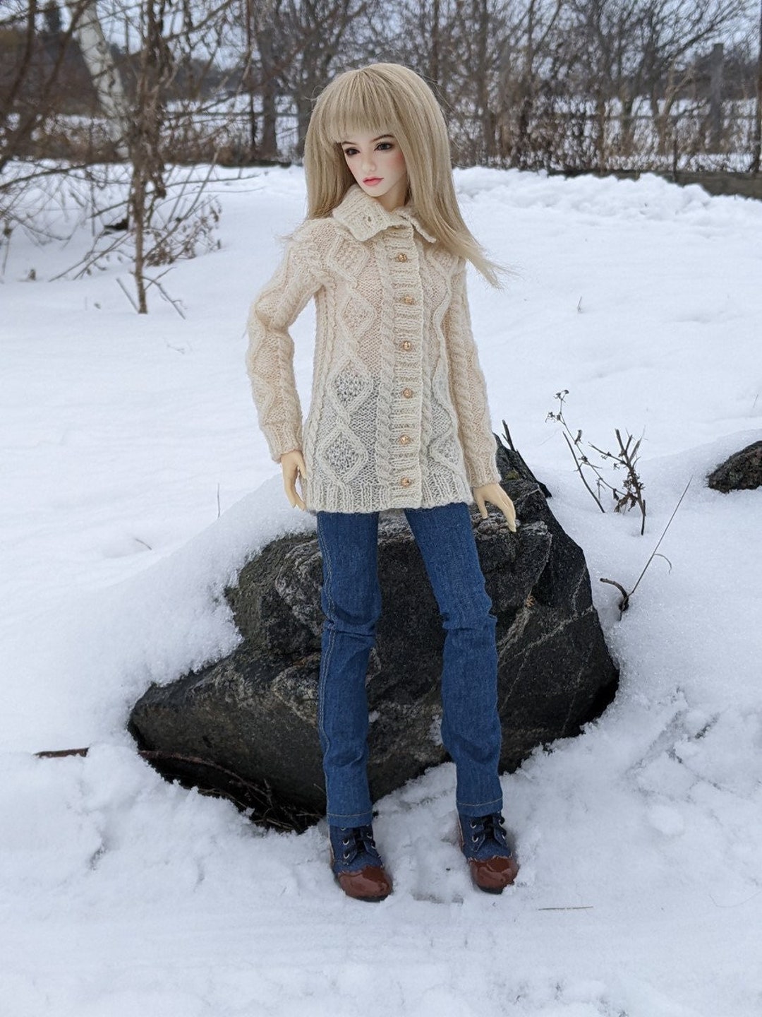Bjd Clothing Women Beige Wool Cardigan With Aranas for Msd - Etsy