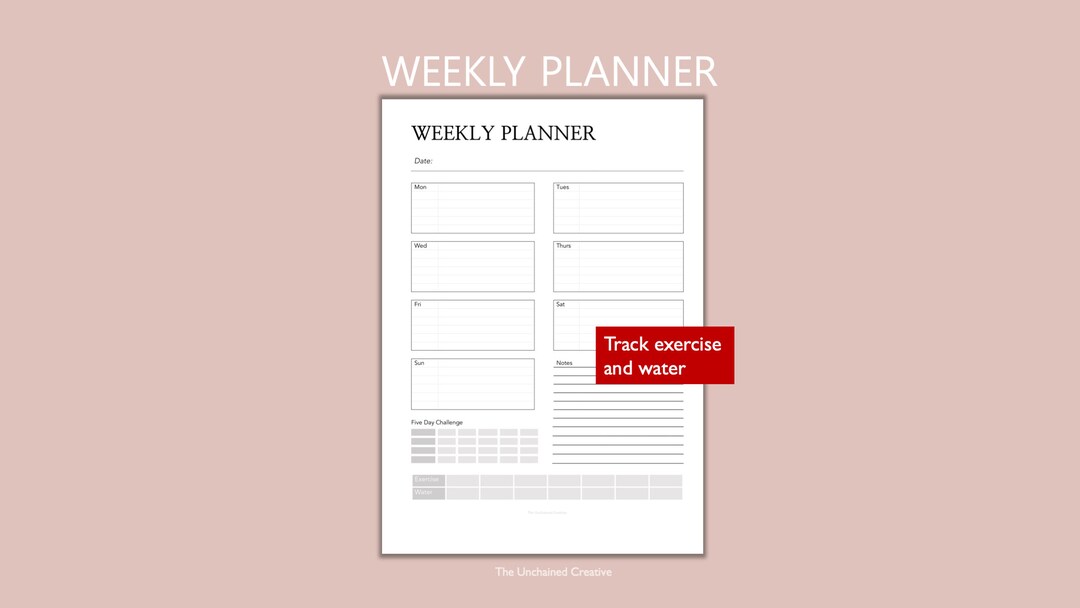 UNDATED WEEKLY Planner Printable - Digital to Do List Water Tracker ...