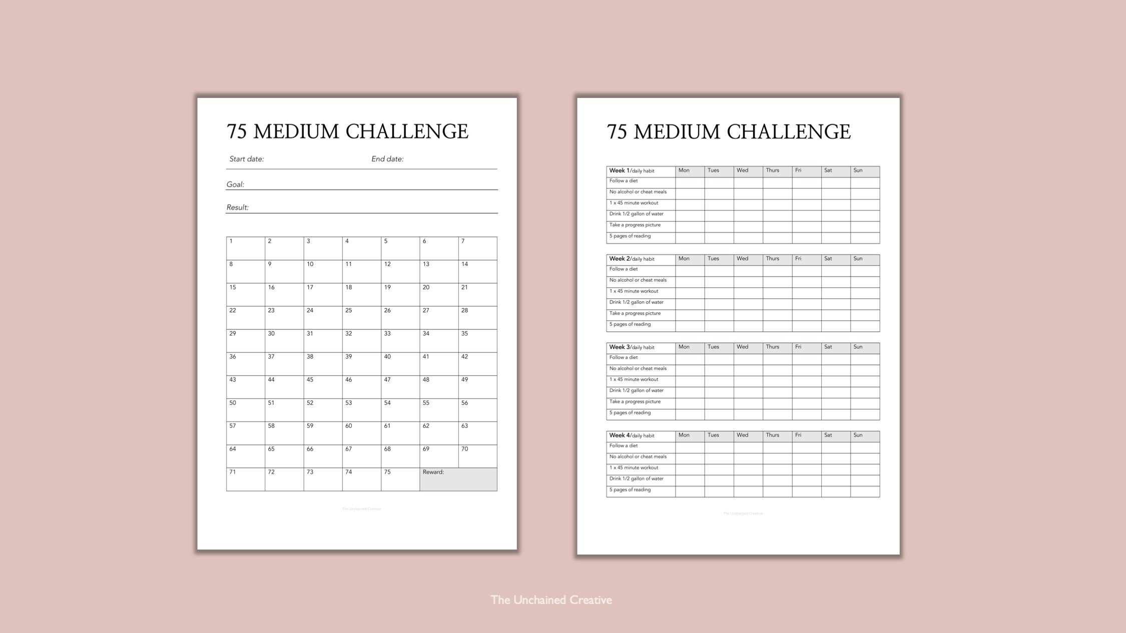 75 MEDIUM - 75 Day Challenge Tracker, Challenge Printable, Daily Habit ...
