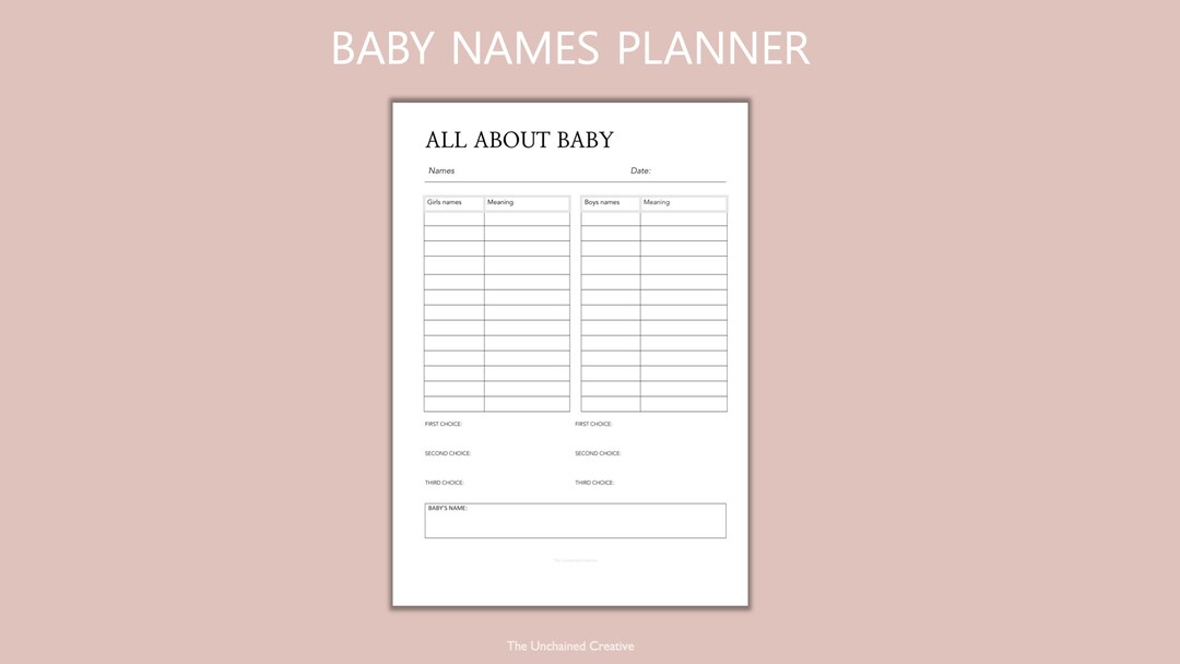 BABY NAMES PLANNER - Baby Birth Tracker, Printable Baby Planner ...