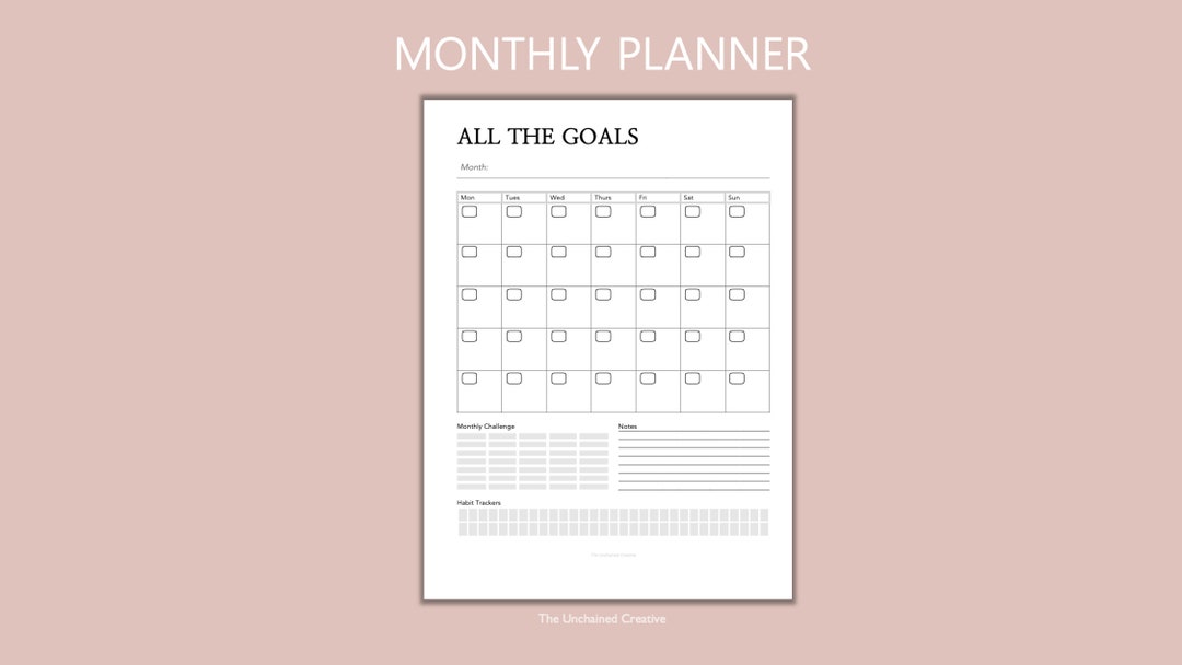 VERTICAL MONTHLY Planner Template Undated Digital Planner Downloadable ...