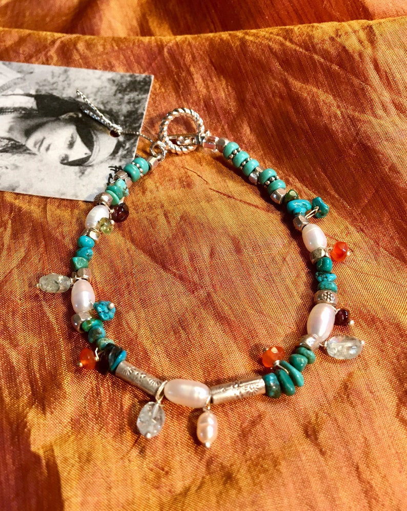 Semi precious Stone Silver Beaded Bracelet Etsy