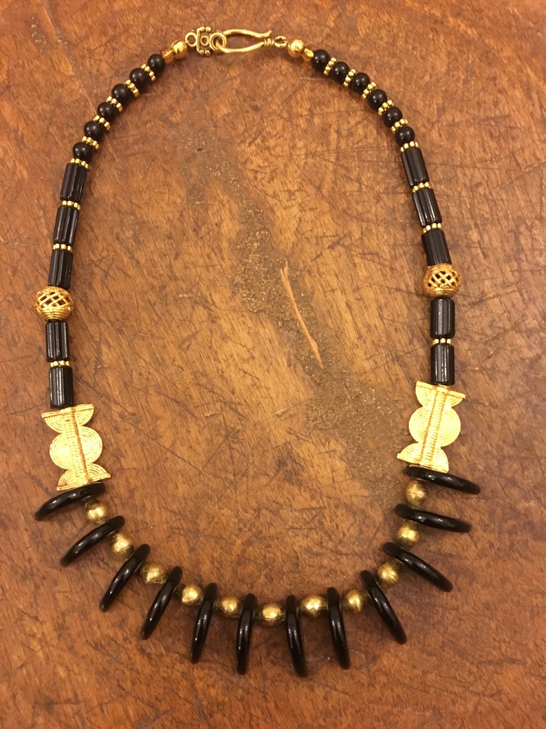 Vintage Black Jet Bead and Gold Statement Necklace - Etsy