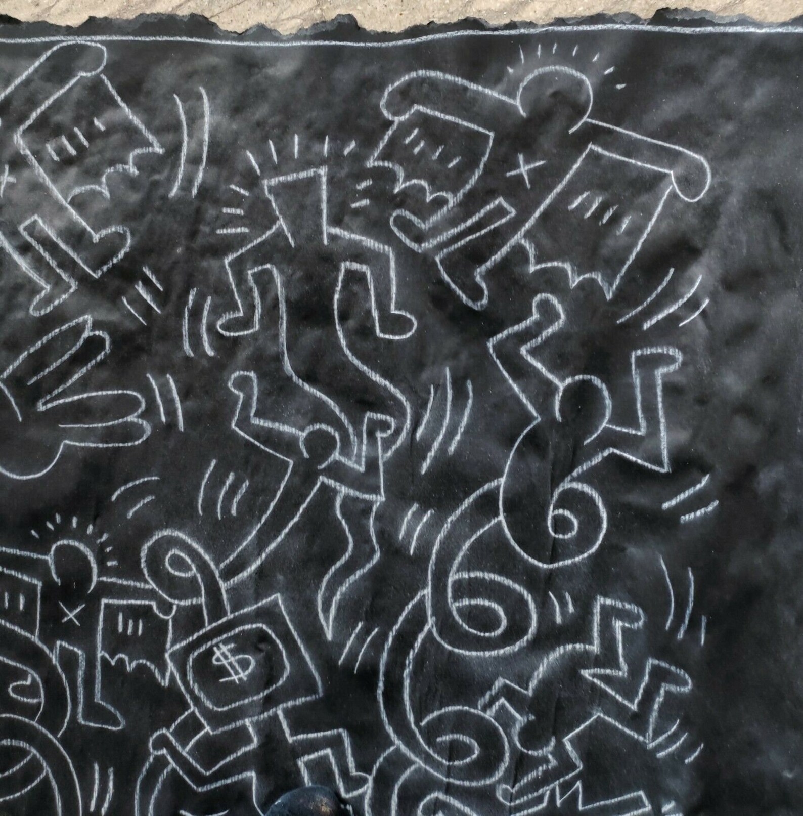 KEITH HARING - Vintage Original Chalk on Black Paper Drawing (new York ...