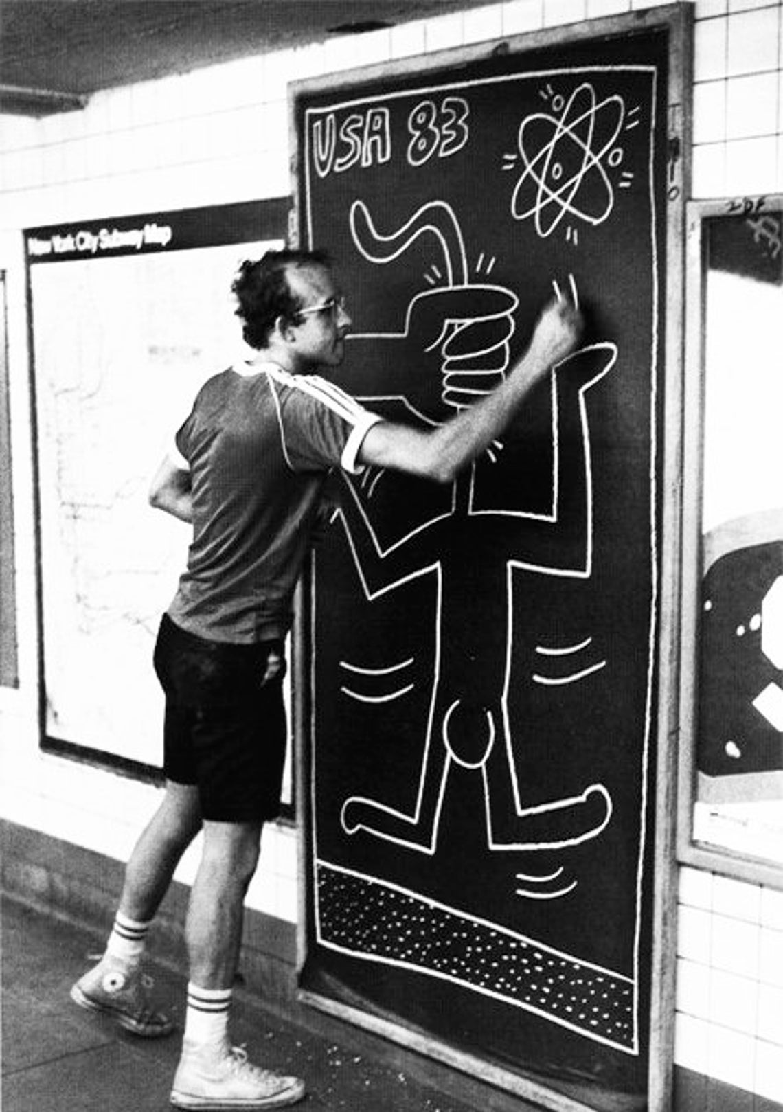 KEITH HARING - Vintage Original Chalk on Black Paper Drawing (new York ...