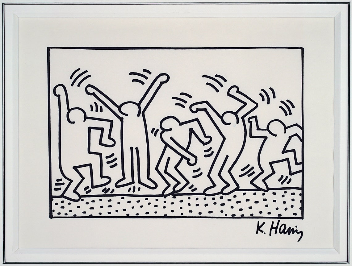KEITH HARING - 'dancing Figures' - Signed Original Marker Pen Drawing ...