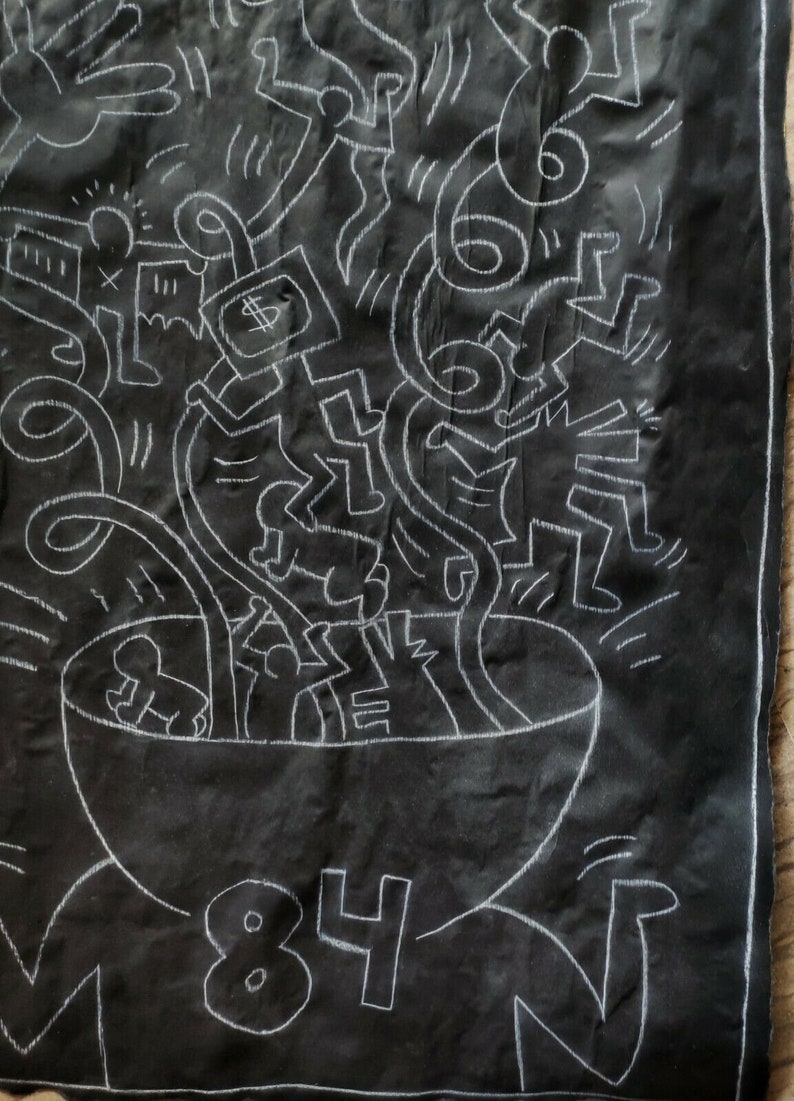 KEITH HARING - Vintage Original Chalk on Black Paper Drawing (new York ...