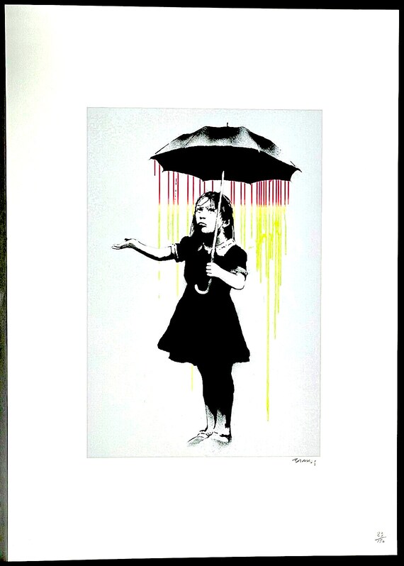 Banksy Rain Girl Nola Hand Numbered Lithograp Gem