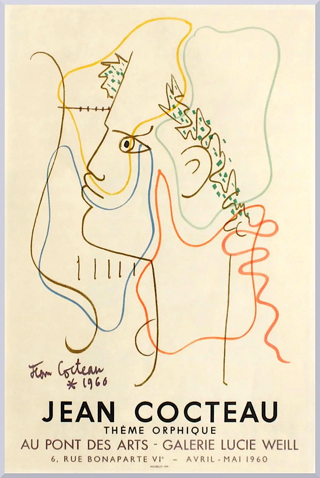 JEAN COCTEAU - Original Lithograph Exhibition Poster - C1960 - Rare ...
