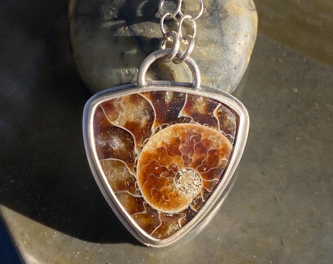 Triangle Shaped Ammonite Fossil and Recycled Sterling Silver Necklace ...