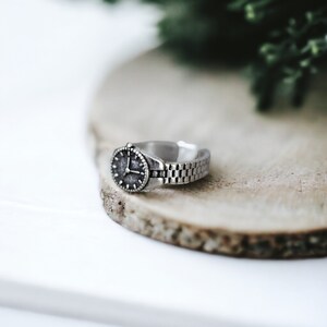 Silver Clock Ring, Steampunk Clock Ring, Antique Clock Ring, Retro ...
