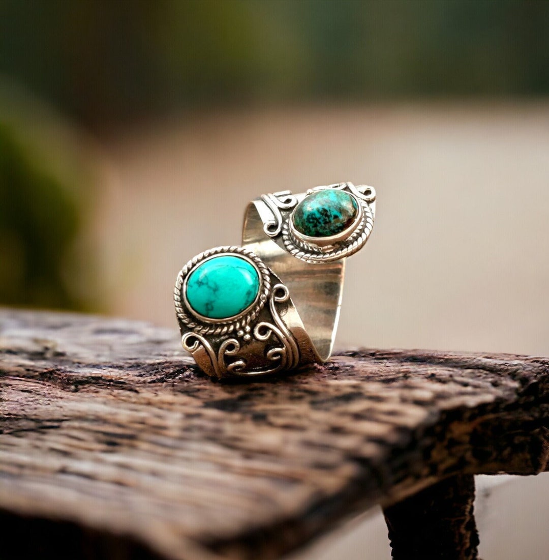 Turquoise Wrap Ring, Thumb Ring, Silver Turquoise Ring, Boho Ring ...