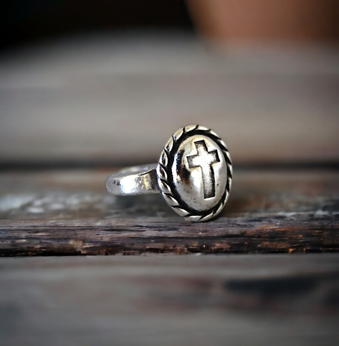 Silver Cross Ring, Christian Cross Ring, Signet Ring, Adjustable Ring ...