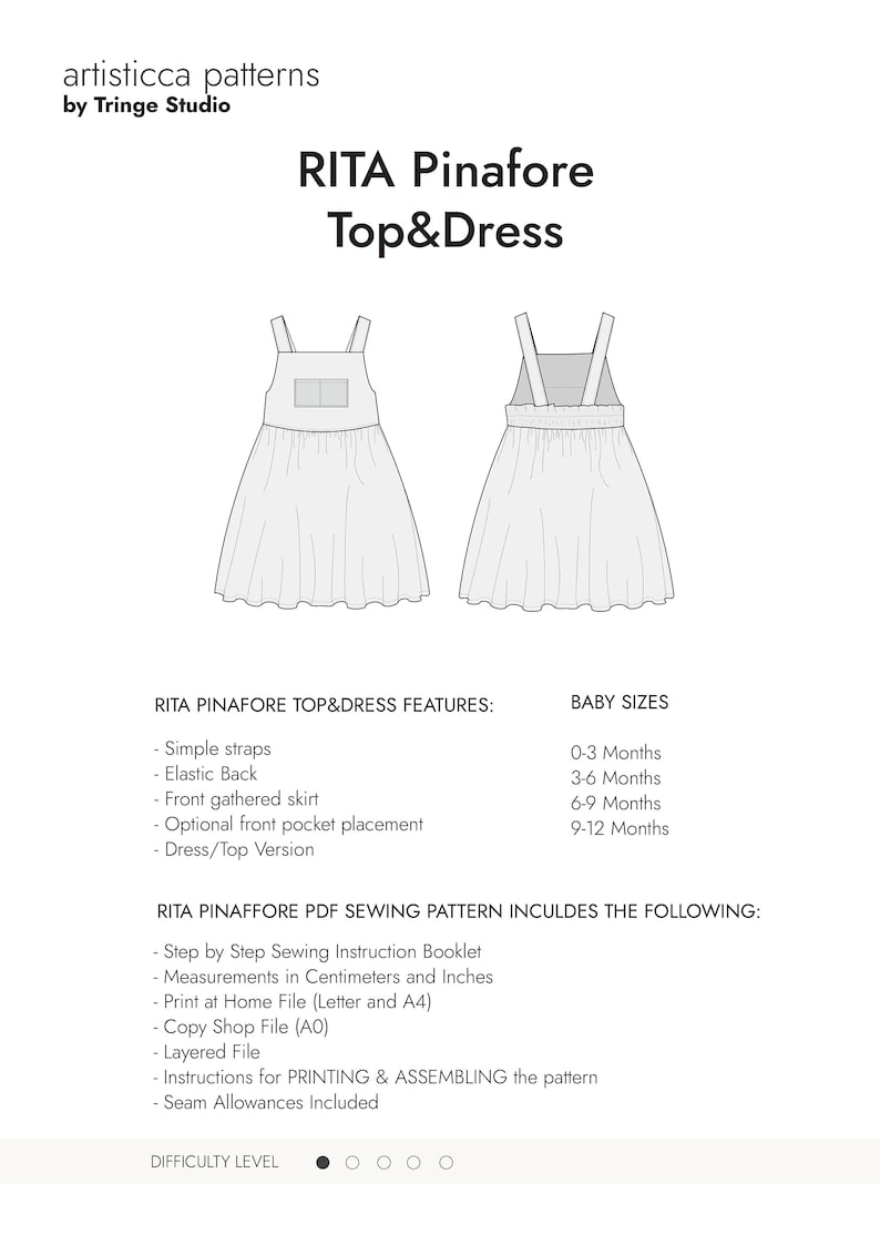 Baby Pinafore Top and Dress Pattern for 0-12 Months, Toddler Pdf ...