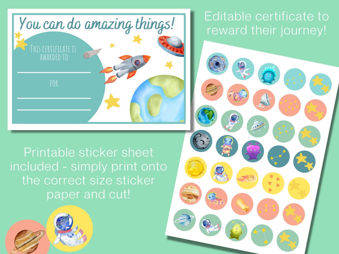 Printable Space Reward Chart | Kids Behaviour Chart | Sticker Reward ...