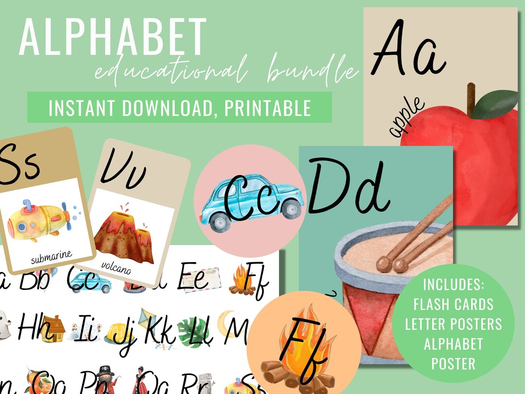 Printable Alphabet Bundle | Alphabet Decor Bundle | Alphabet Flashcards ...