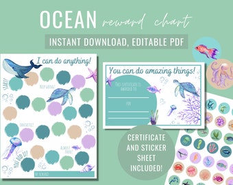 Printable Ocean Reward Chart | Ocean Sticker Chart | Kids Reward Chart ...
