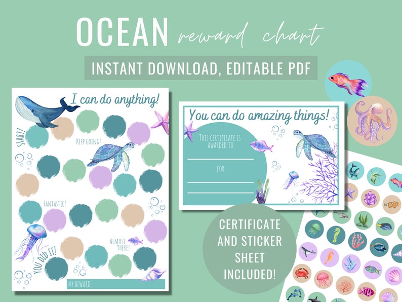 Printable Ocean Reward Chart Kids Behaviour Chart Sticker - Etsy