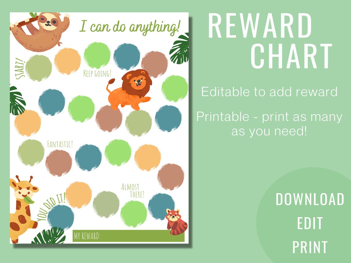 Printable Jungle Reward Chart Kids Behaviour Chart Sticker Reward Chart ...
