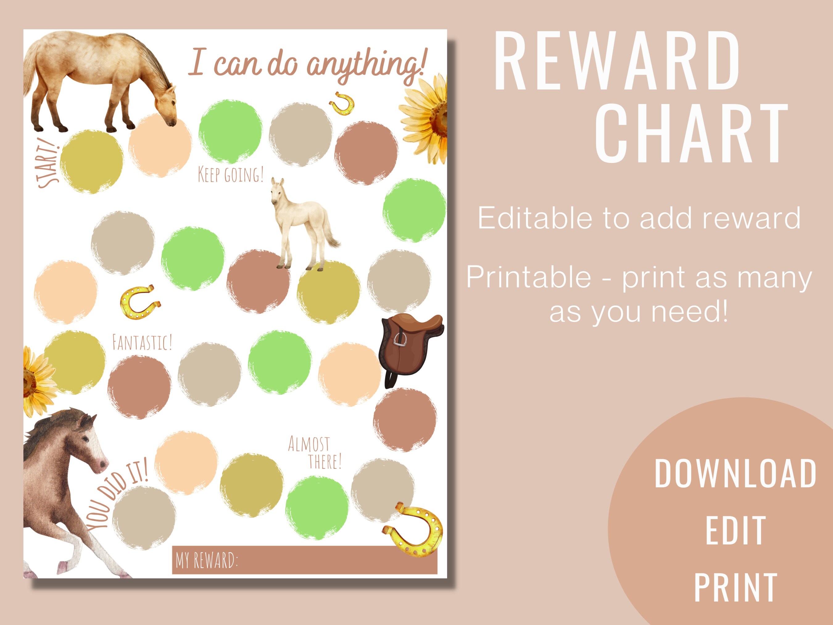 Printable Horse Reward Chart | Kids Behaviour Chart | Sticker Reward ...