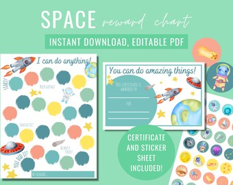 Printable Space Reward Chart | Space Sticker Chart | Kids Reward Chart ...