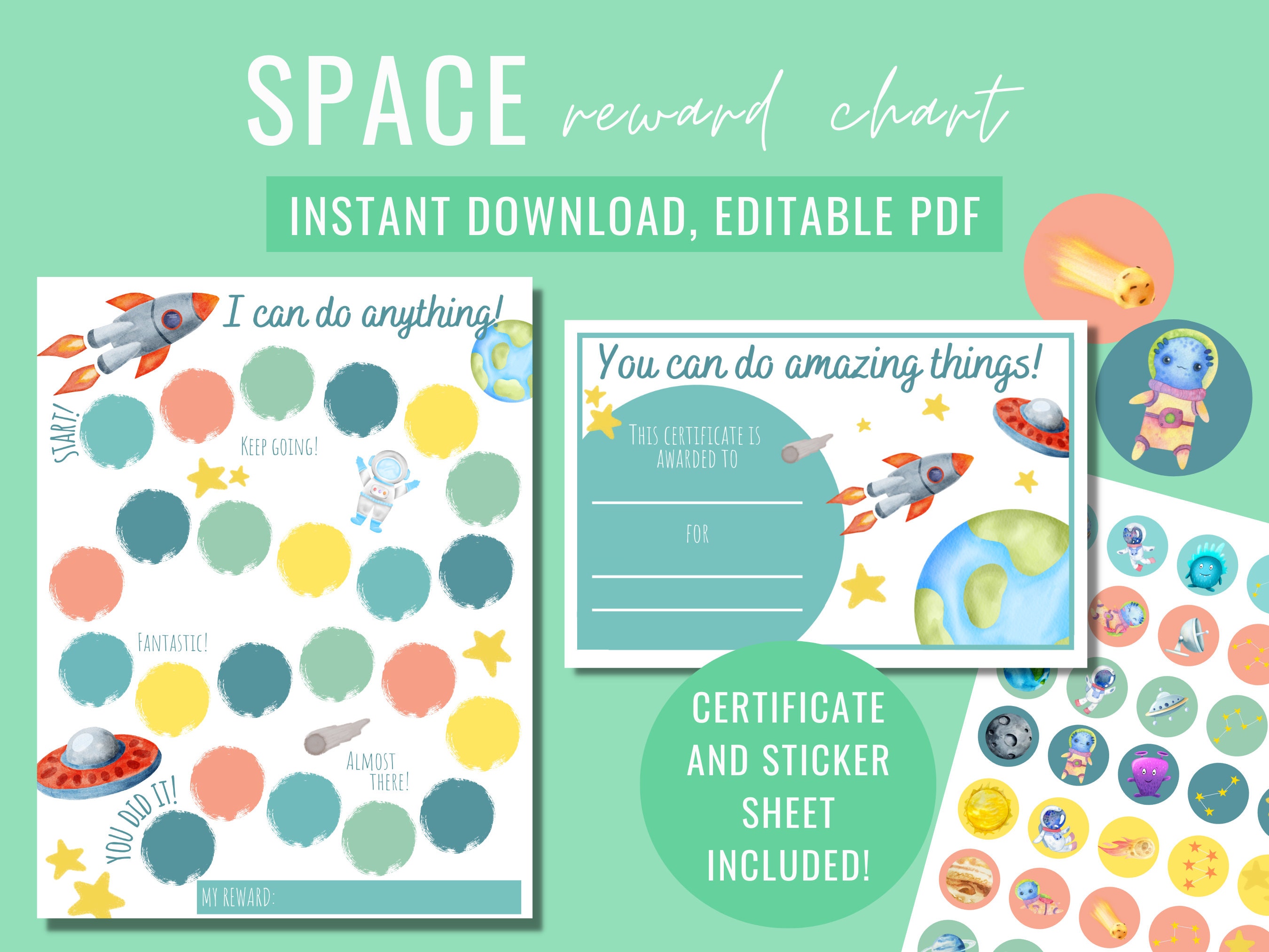 Printable Space Reward Chart Kids Behaviour Chart Sticker Reward Chart ...