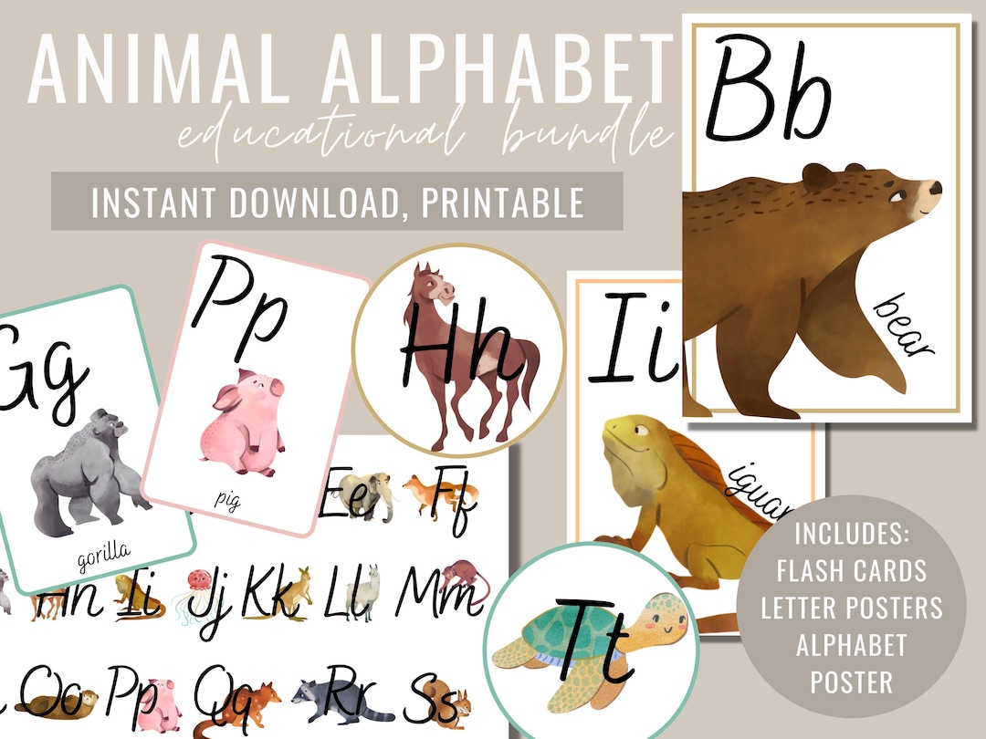 Printable Animal Alphabet Bundle | Alphabet Decor Bundle | Flashcards ...