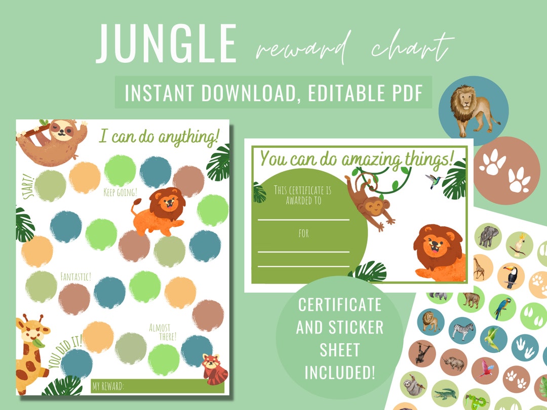 Printable Jungle Reward Chart | Kids Behaviour Chart | Sticker Reward ...