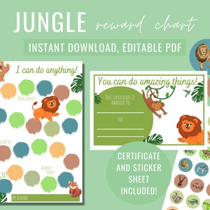 Printable Jungle Reward Chart | Kids Behaviour Chart | Sticker Reward ...