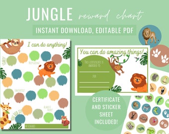 Printable Jungle Reward Chart | Jungle Sticker Chart | Kids Reward ...